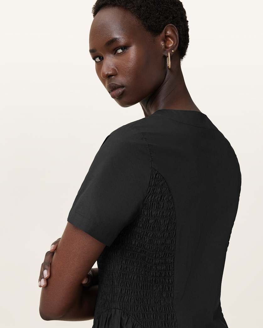 Sheena Cotton Midi Dress Black | ALLSAINTS